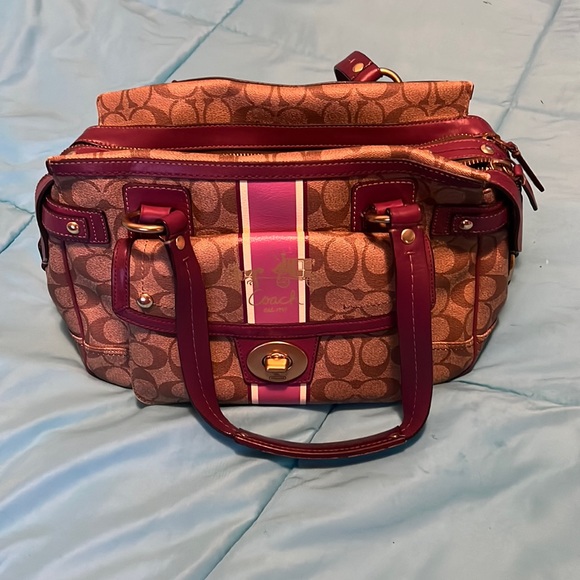 Coach | Bags | Large Coach Bag Brown And Purple With Lots Of ...